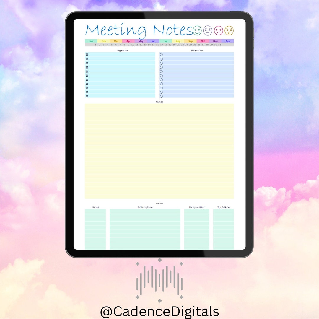 Meeting Tracker, Notes, Action, to Do, Tasks, Tracking, Pastel - Etsy
