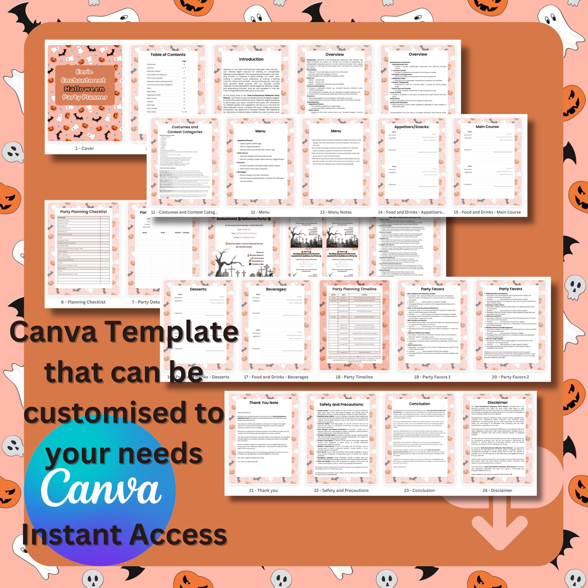Halloween Party Planning Bundle in Canva, Excel Budget Template ...