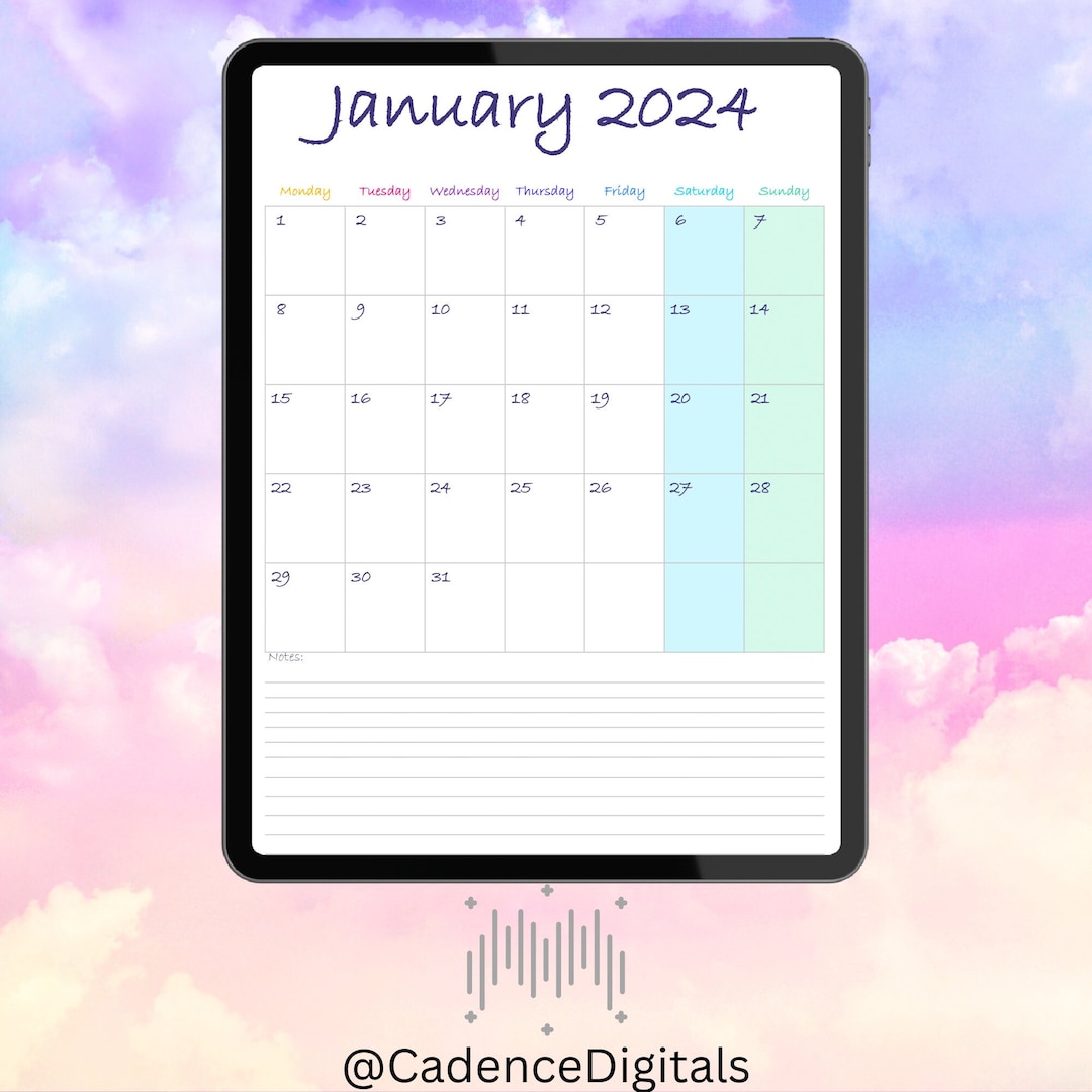 2024 Calendar Month per Page, Notes, Blocks, Monday Start, Printable ...