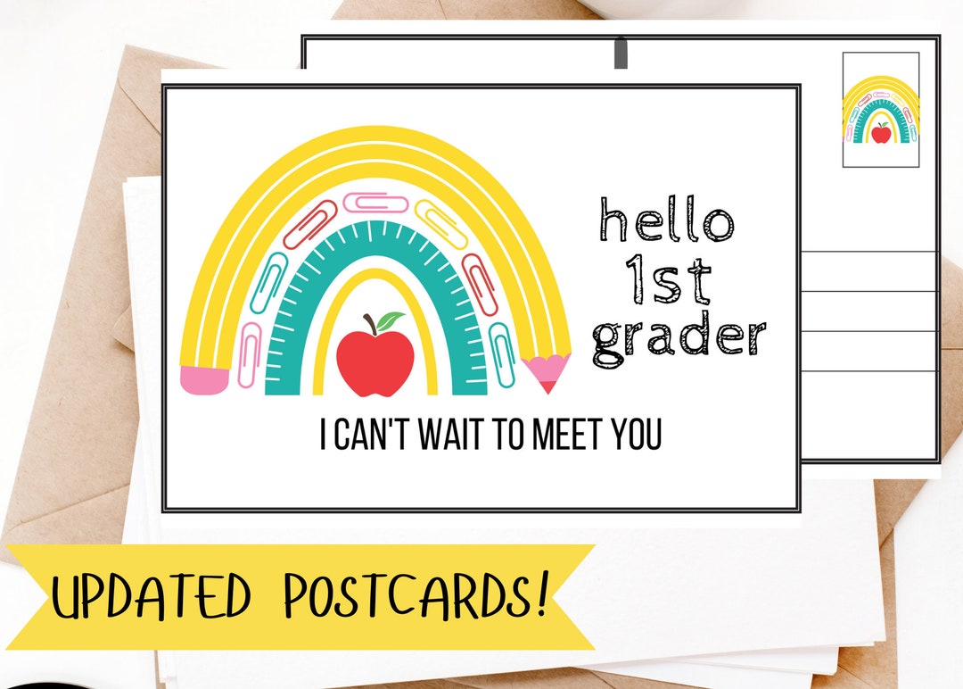 Back to School Pencil Rainbow 1st Grade Postcard for Students - Etsy