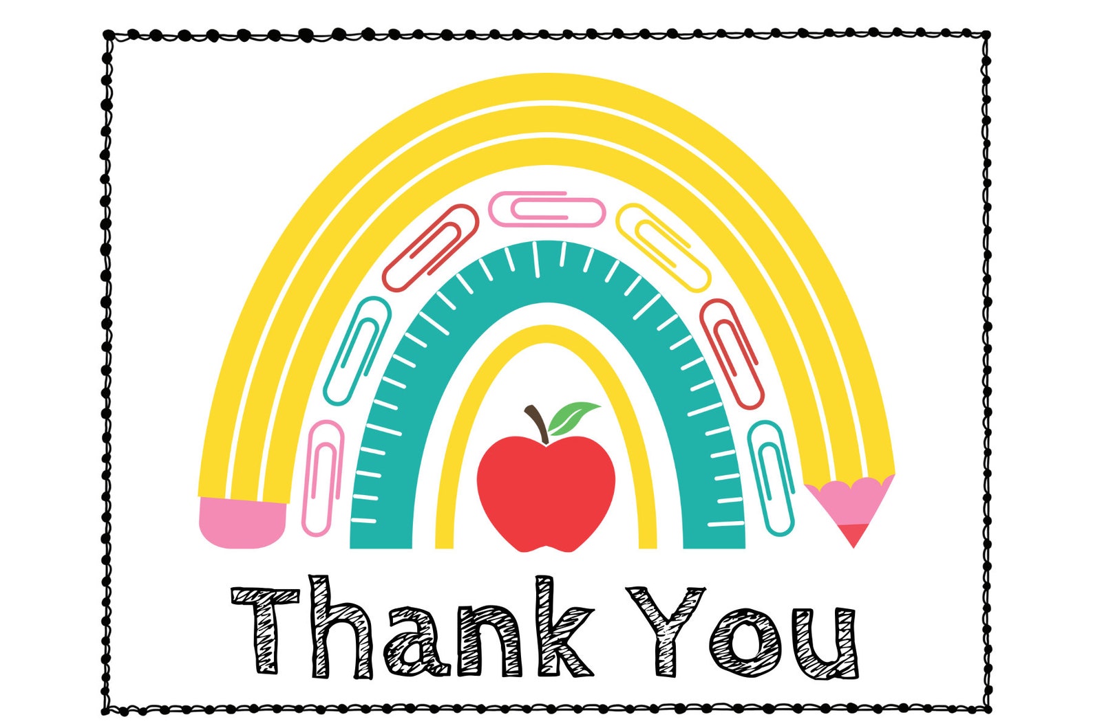 Printable Pencil Rainbow Thank You Card for Teacher, Parent, Family - Etsy