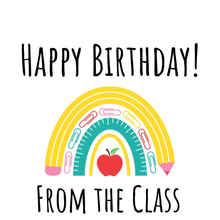 Pencil Rainbow Happy Birthday Gift Tag From the Class or Blank for ...