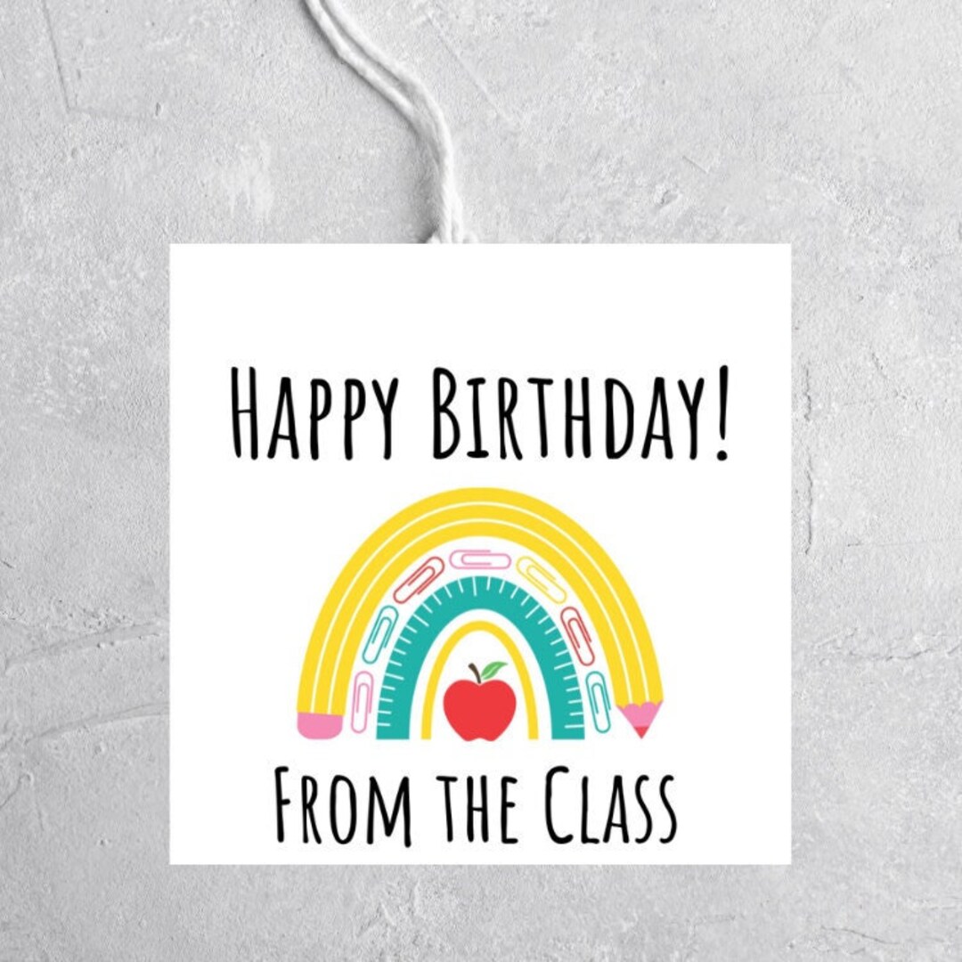 Pencil Rainbow Happy Birthday Gift Tag From the Class or Blank for ...