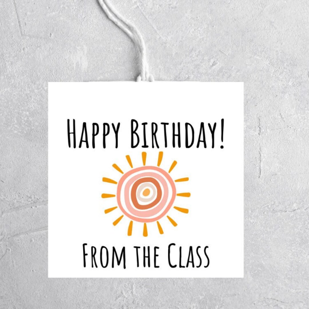 Boho Sunshine Happy Birthday Gift Tag From the Class or Blank for ...