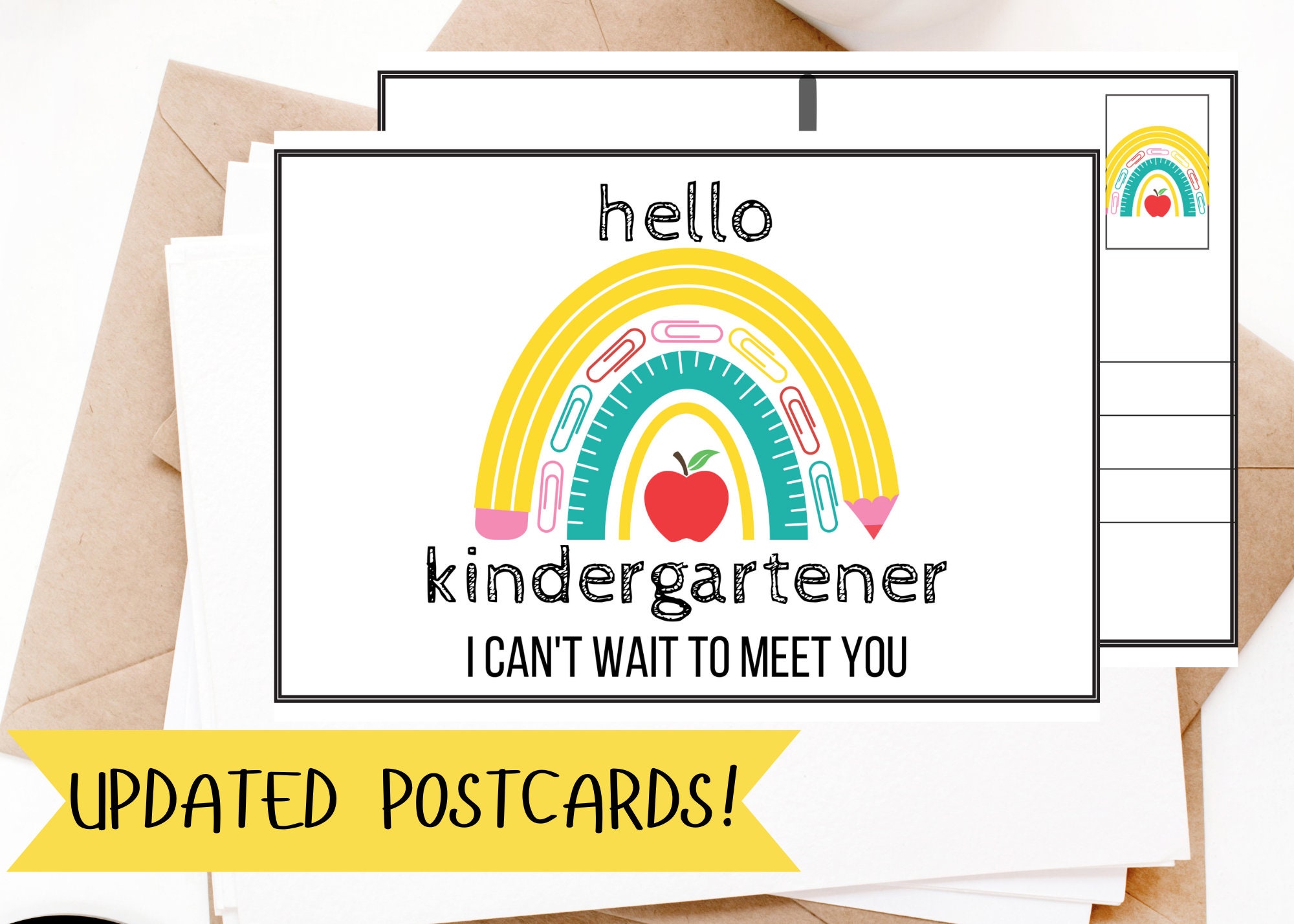 Back to School Pencil Rainbow Kindergarten Postcard - Etsy