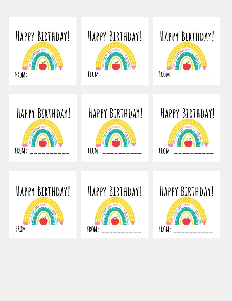 Pencil Rainbow Happy Birthday Gift Tag From the Class or Blank for ...