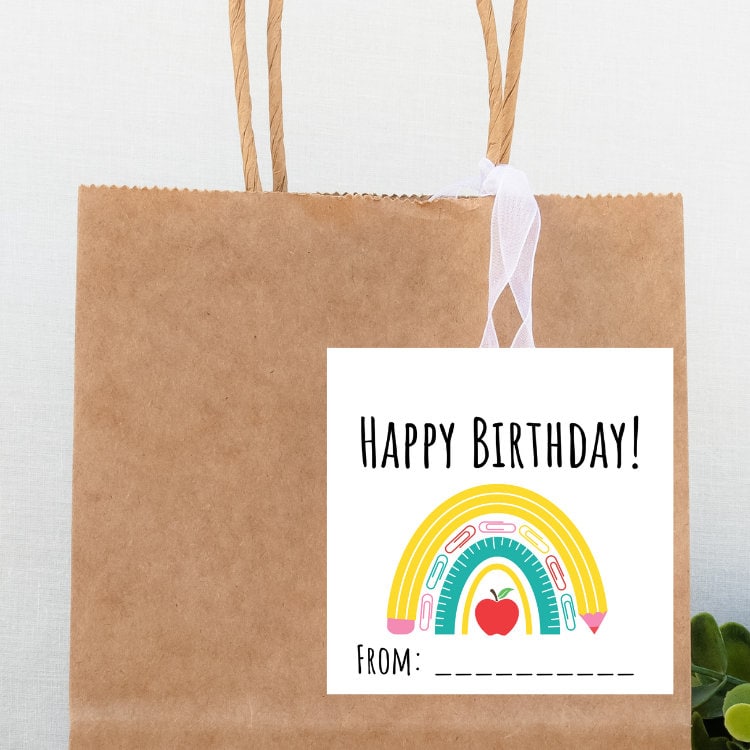 Pencil Rainbow Happy Birthday Gift Tag From the Class or Blank for ...