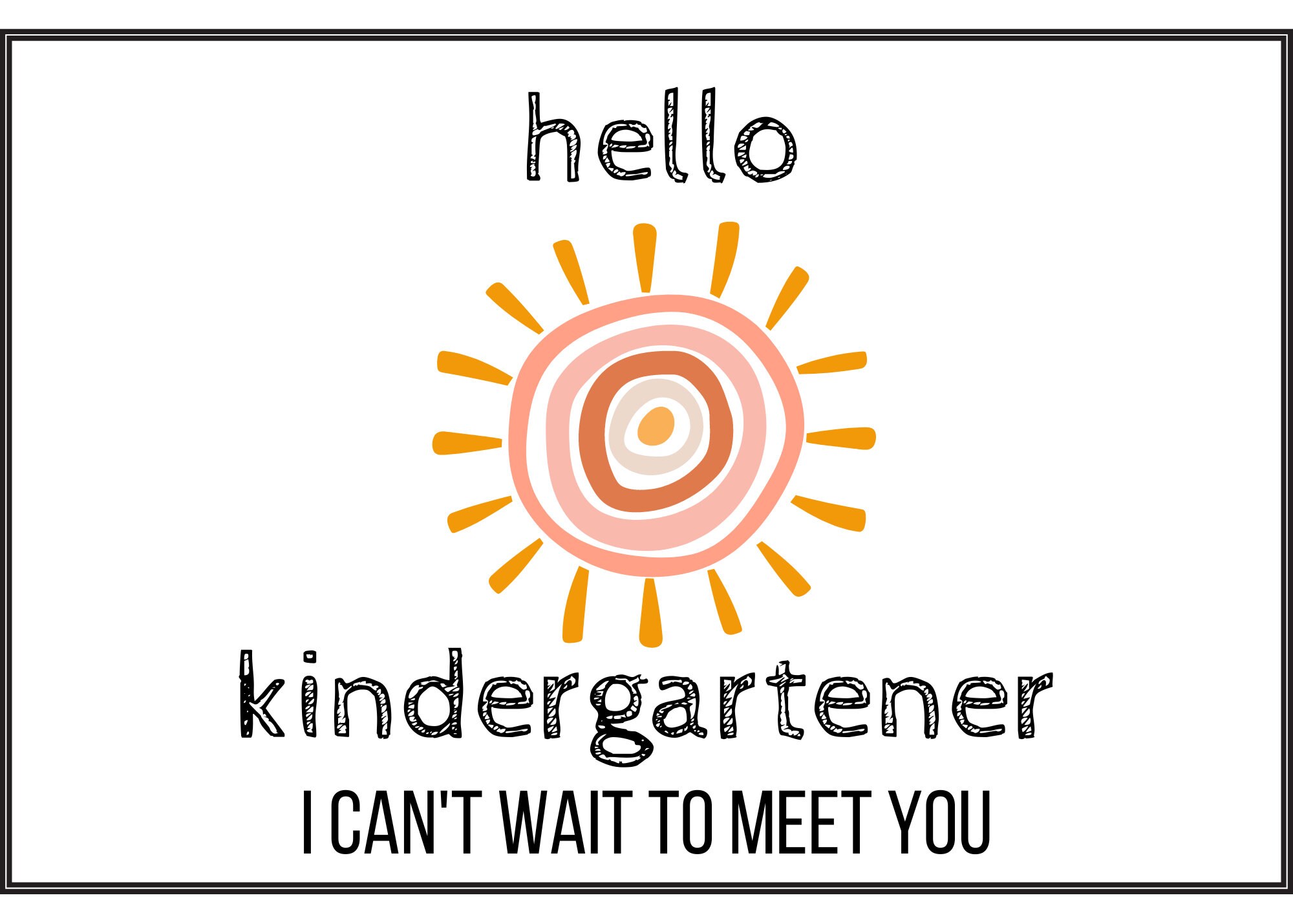 Boho Sunshine Back to School Printable Postcard - Kindergarten - Etsy