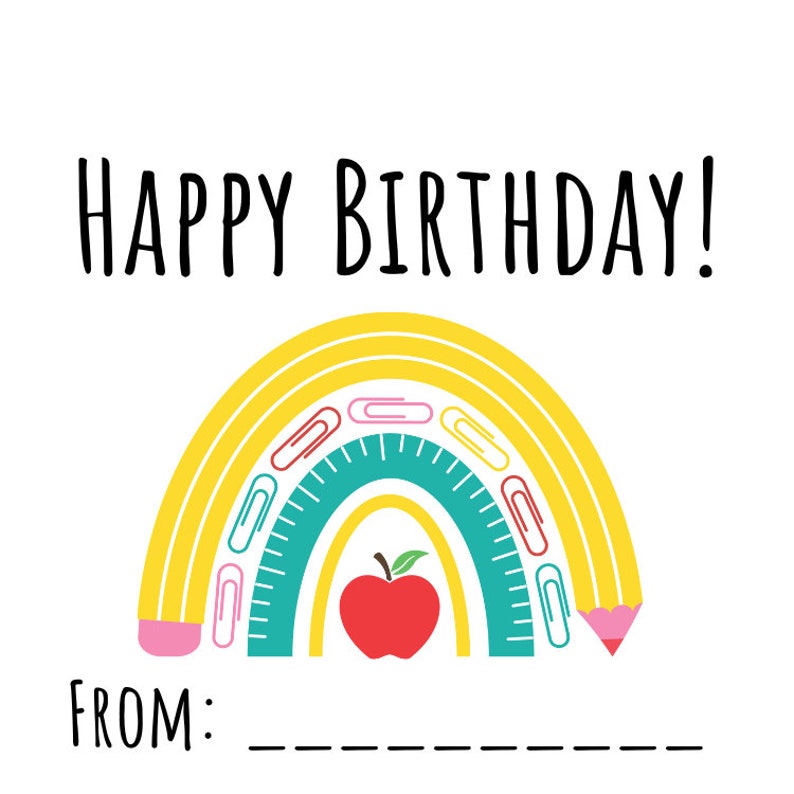 Pencil Rainbow Happy Birthday Gift Tag From the Class or Blank for ...