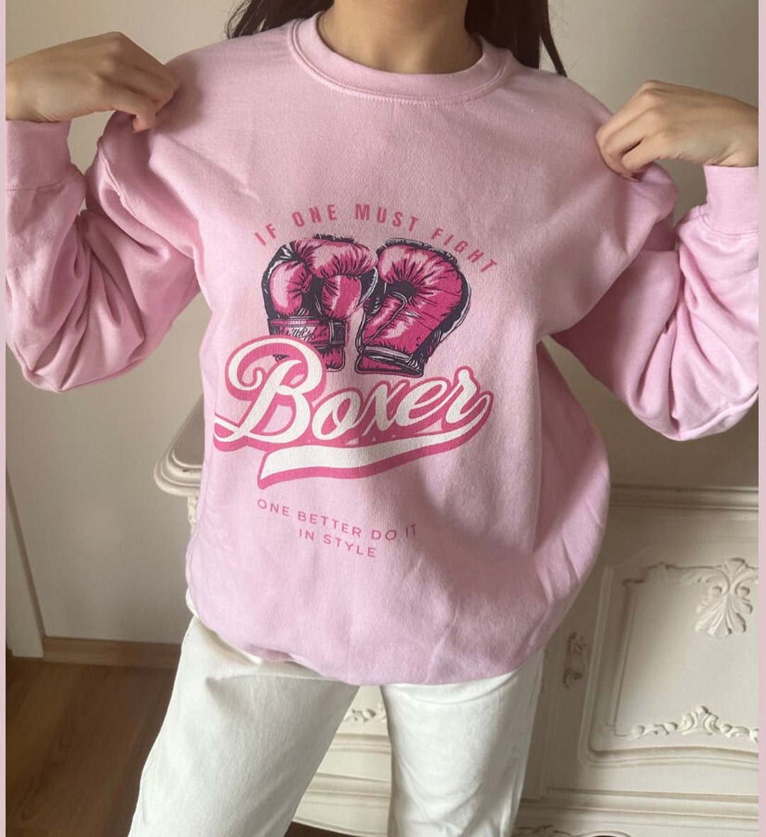 Pink Boxer Boxinggloves Pink Crewneck Y2k Sweatshirt Pink - Etsy