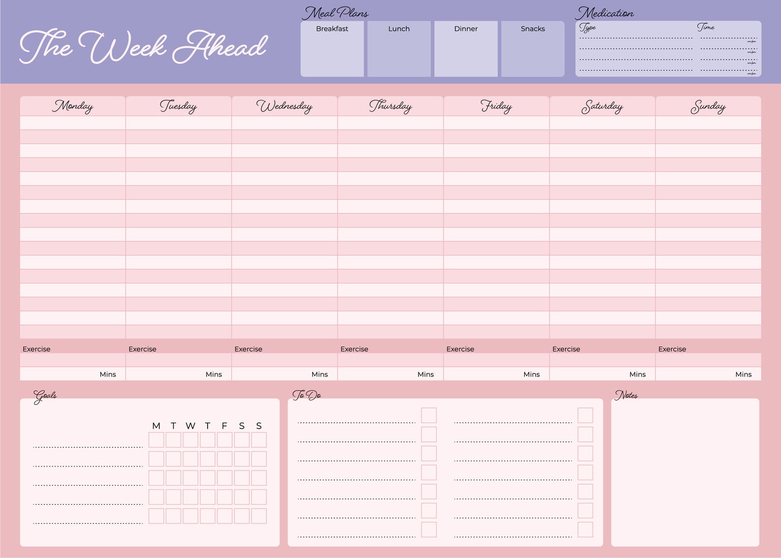 Printable & Fillable Weekly Planner | Instant Download - Etsy