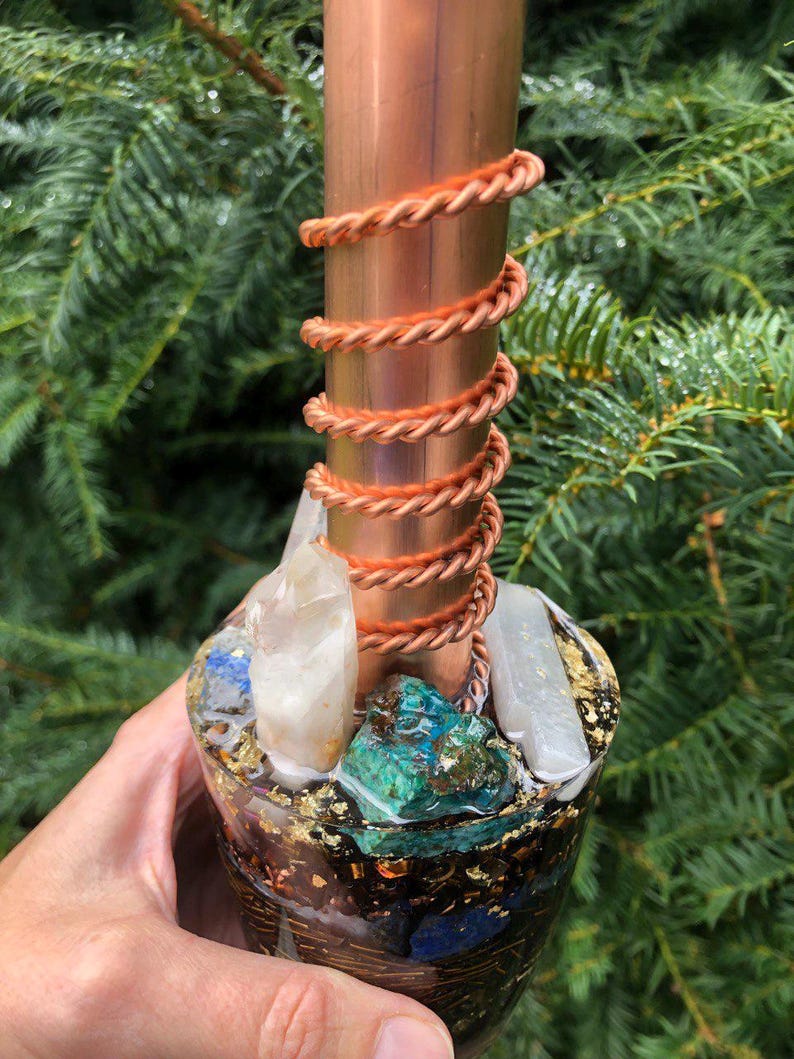 Orgonite Chembuster, Cloudbuster met spiraal, bergkristal, chrysocolla ...