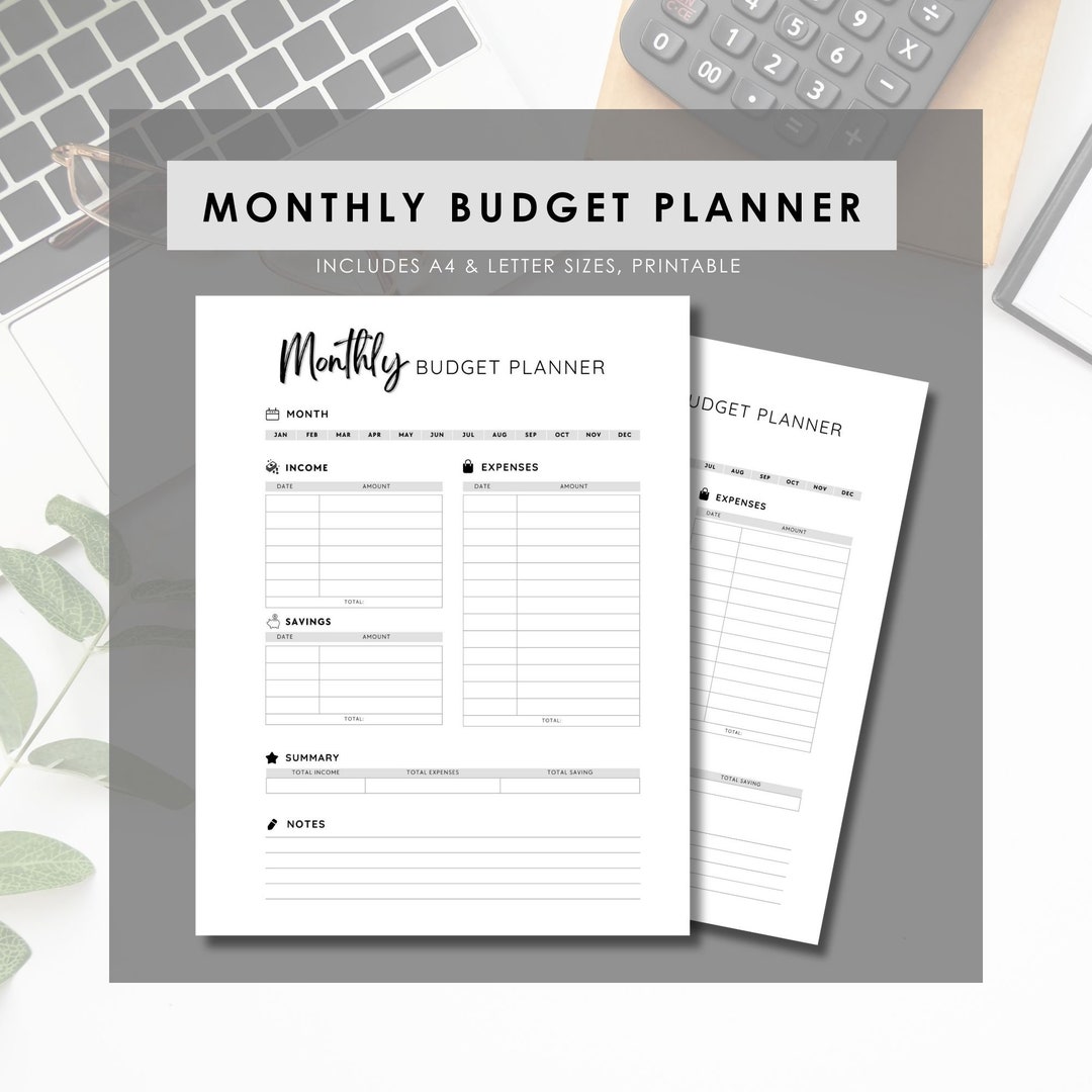 Monthly Budget Planner Printable, Monthly Income & Expense Recorder - Etsy