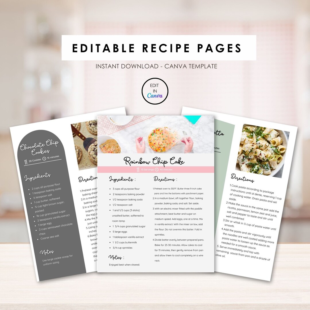 Recipe Card Template Bundle, Canva Recipe Template, Editable ...