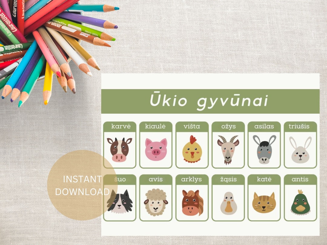Lithuanian Language Preschool Farm Animals Printable, Flashcards ...