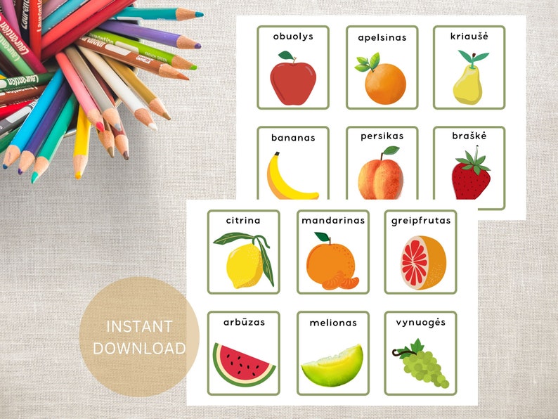 Lithuanian Language Preschool Fruit Names Printable, Flashcards ...