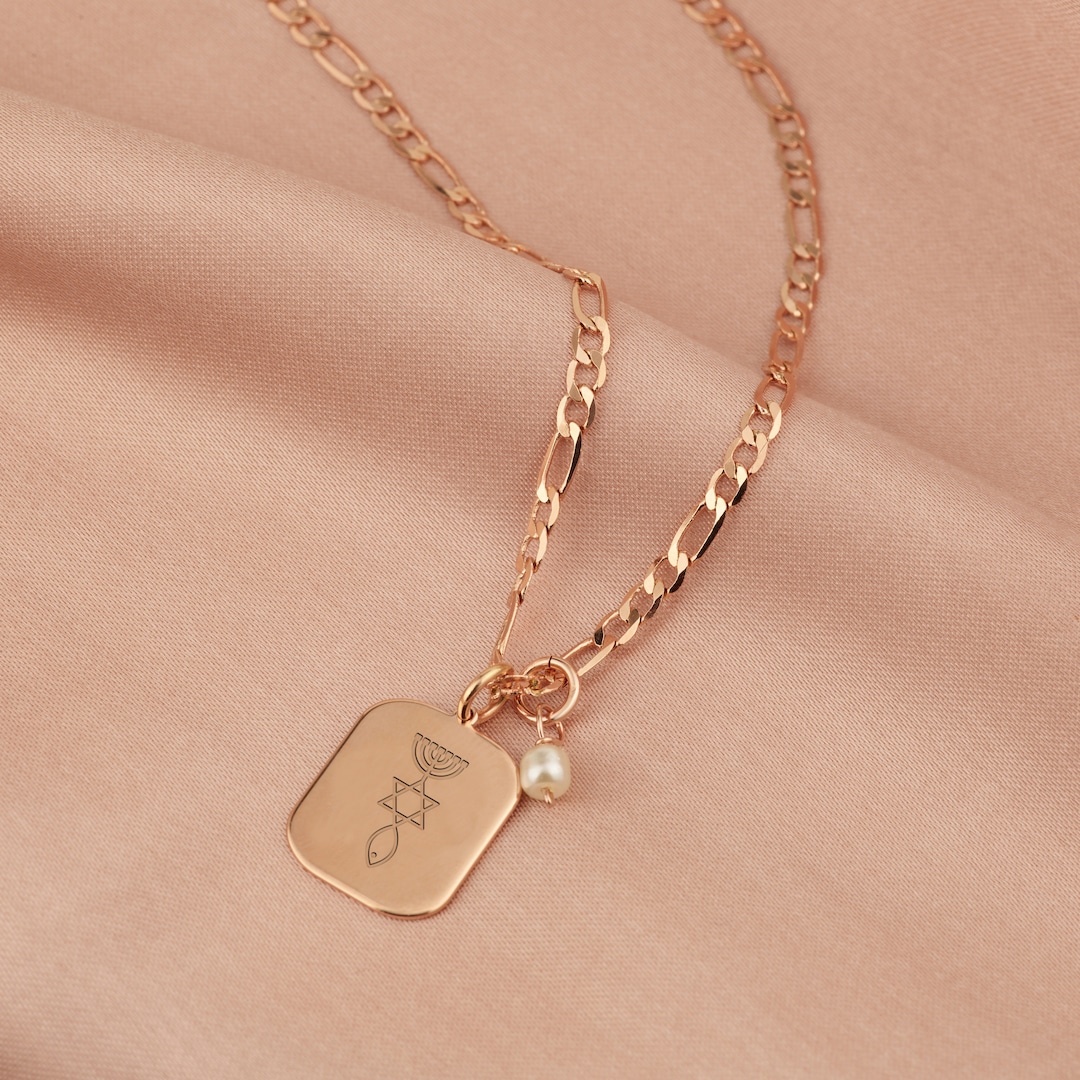 Engraved Messianic Menorah Necklace, David Star Menorah Fish Pendant ...