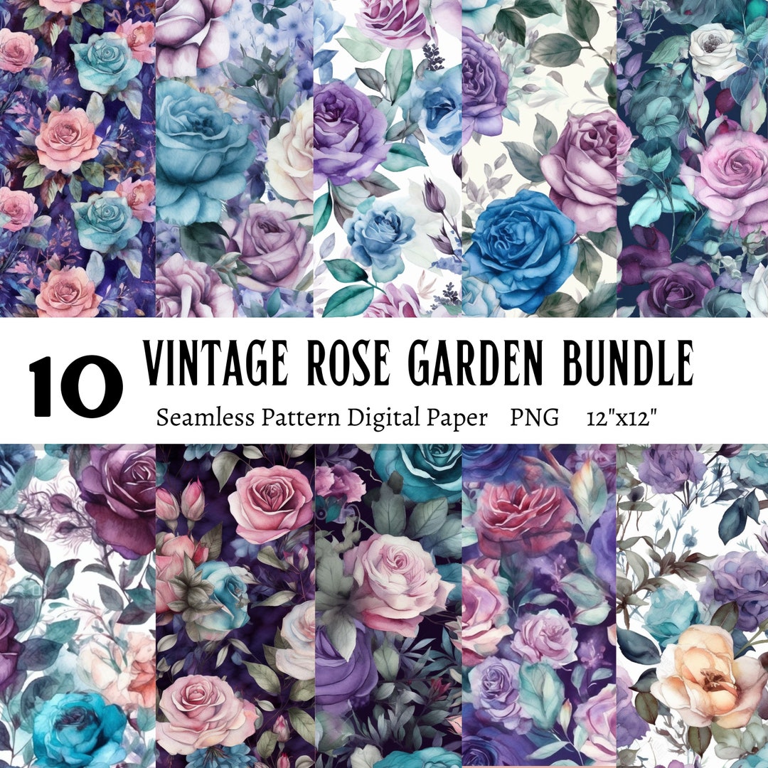 Vintage Rose Garden Digital Paper, Vintage Floral Patterns Bundle, Rose ...