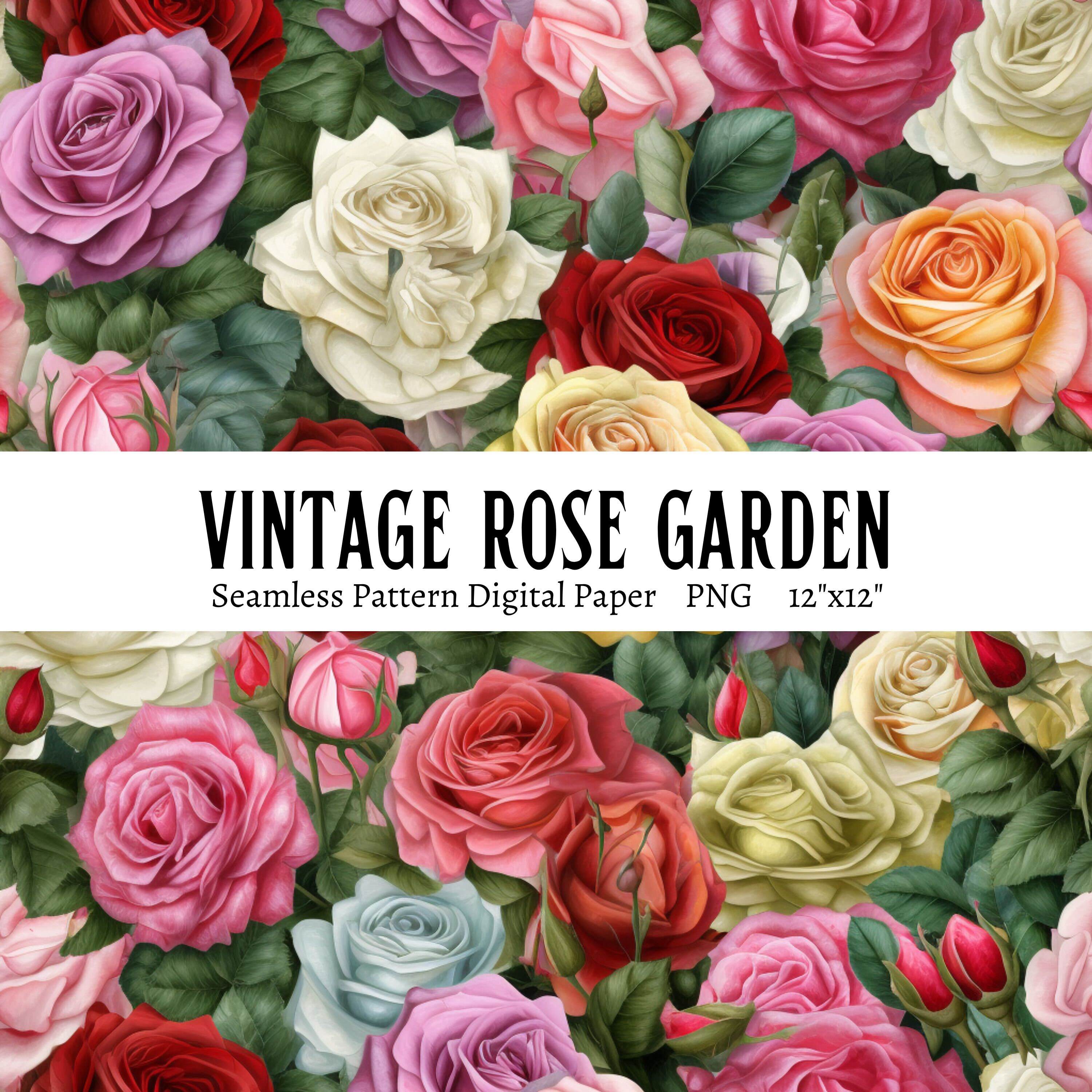 Vintage Rose Garden Digital Paper, Vintage Floral Patterns Bundle, Rose ...