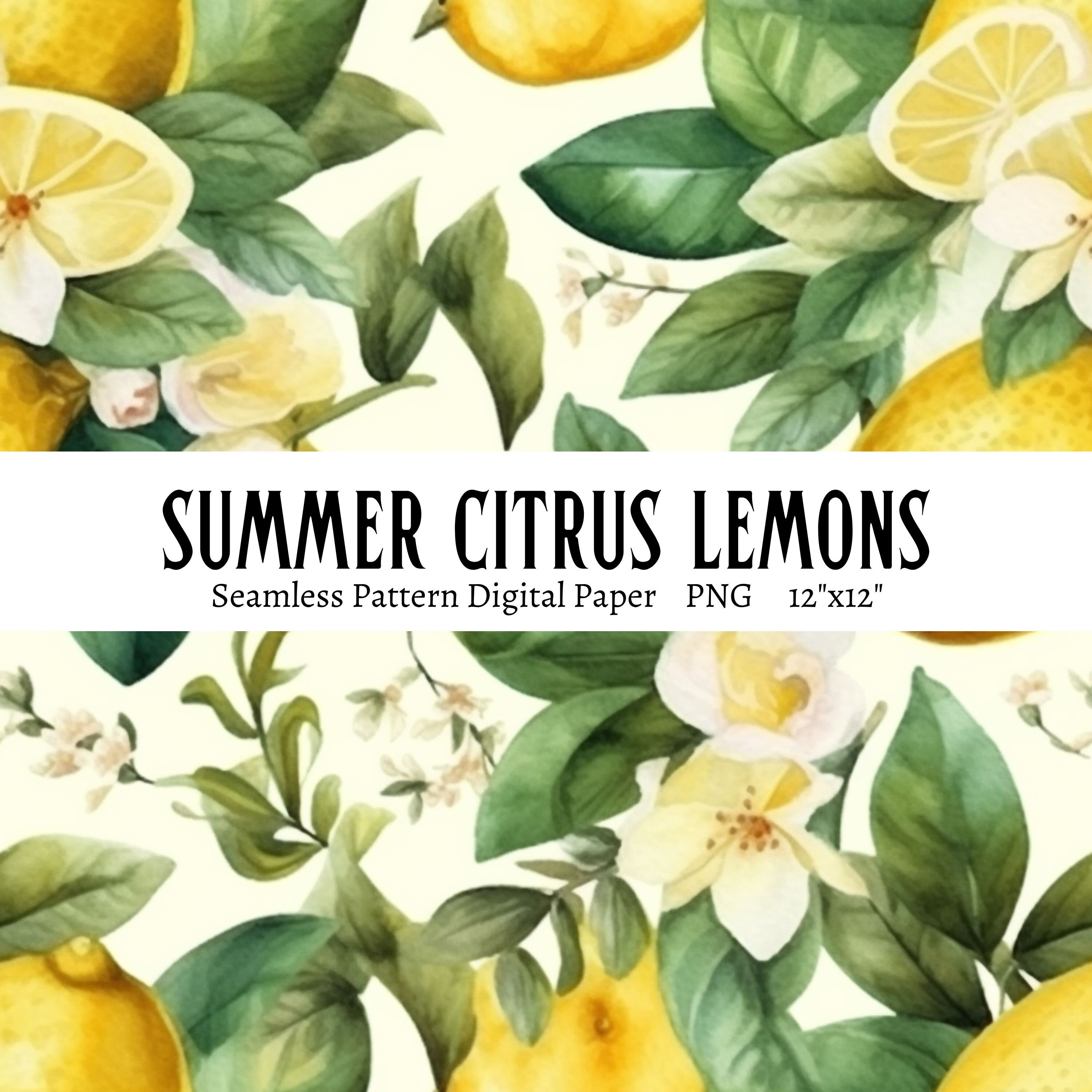Watercolor Summer Lemon Digital Paper, Citrus Fruit Patterns Bundle ...