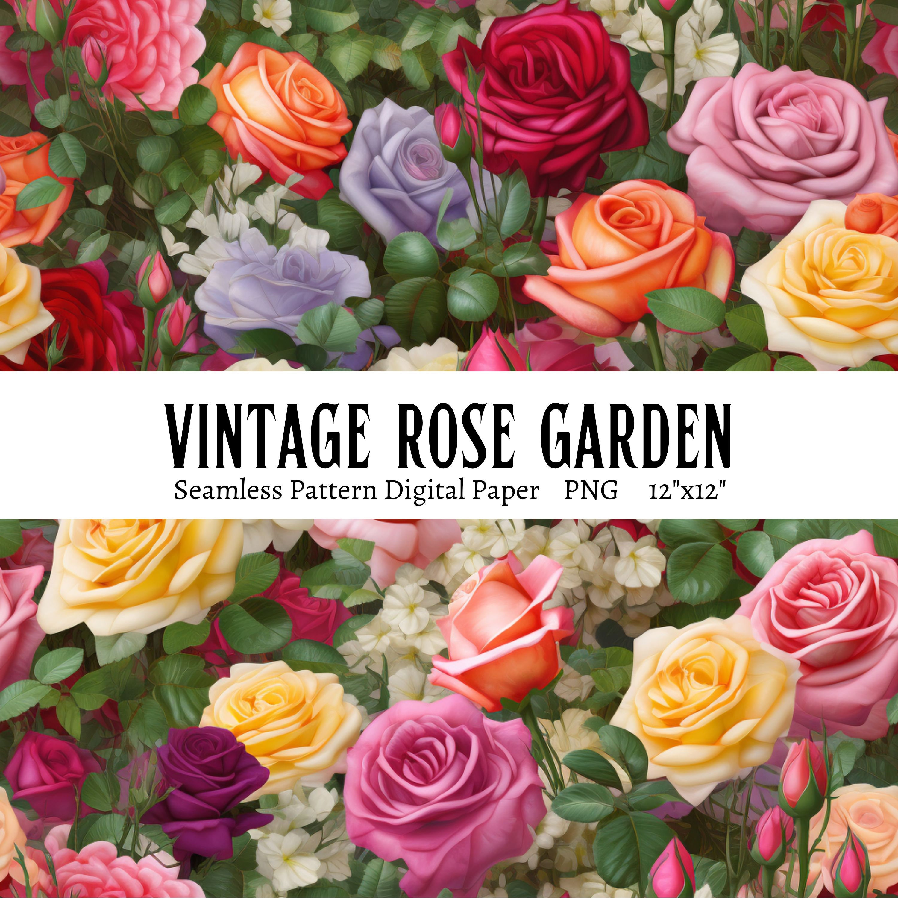 Vintage Rose Garden Digital Paper, Vintage Floral Patterns Bundle, Rose ...