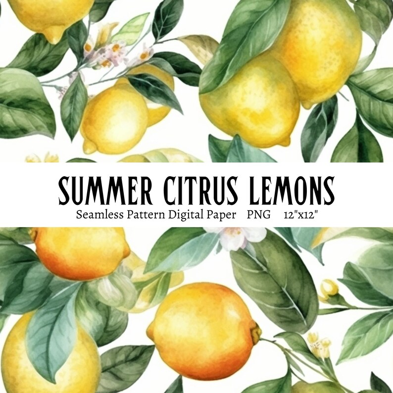 Watercolor Summer Lemon Digital Paper, Citrus Fruit Patterns Bundle ...