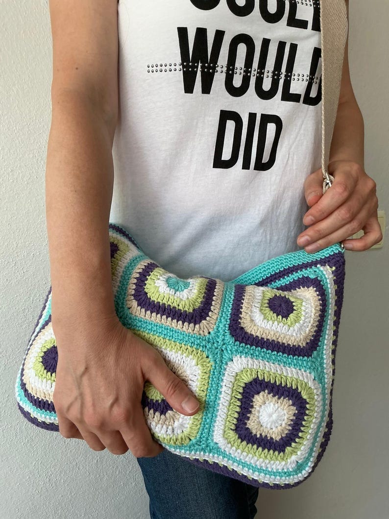 Colorful Granny Square Crochet Clasp Clutch and Crossbody Bag, 2 in 1 ...