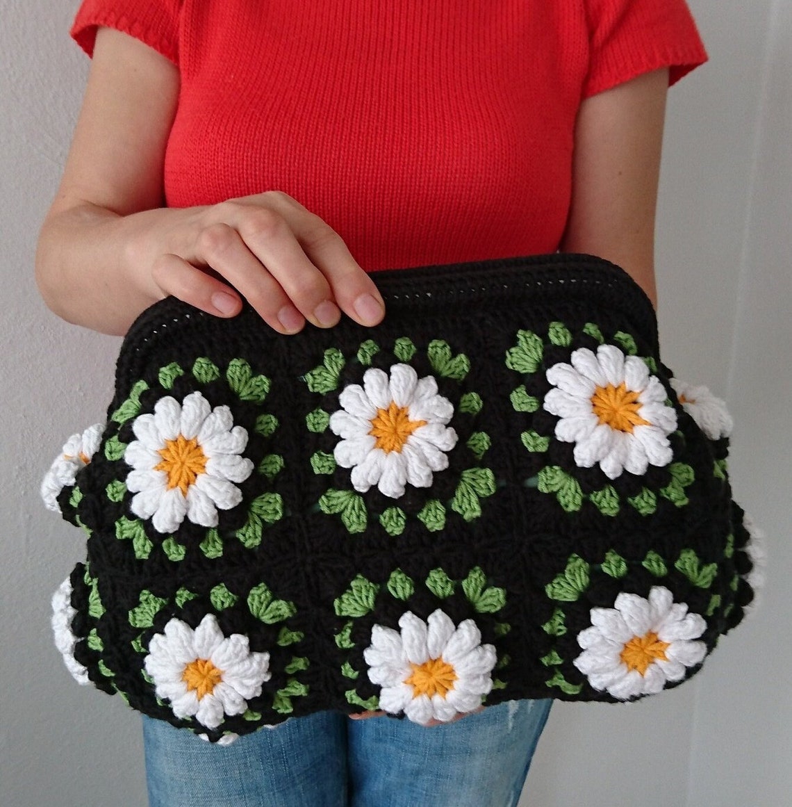 Colorful Granny Square Crochet Clasp Clutch and Crossbody Bag, 2 in 1 ...