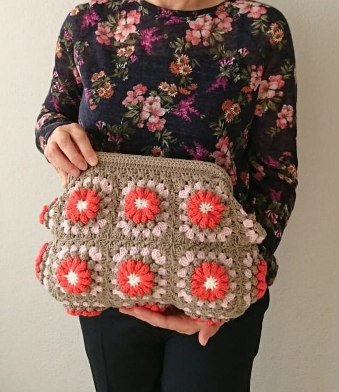 Colorful Granny Square Crochet Clasp Clutch and Crossbody Bag, 2 in 1 ...