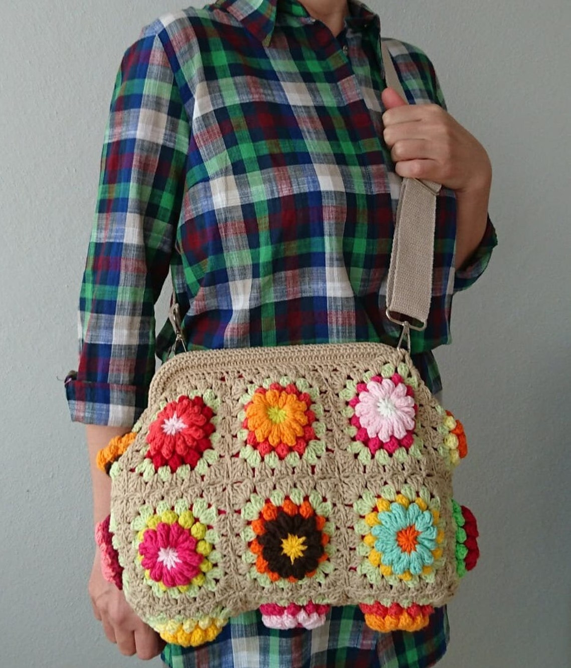 Colorful Granny Square Crochet Clasp Clutch and Crossbody Bag, 2 in 1 ...