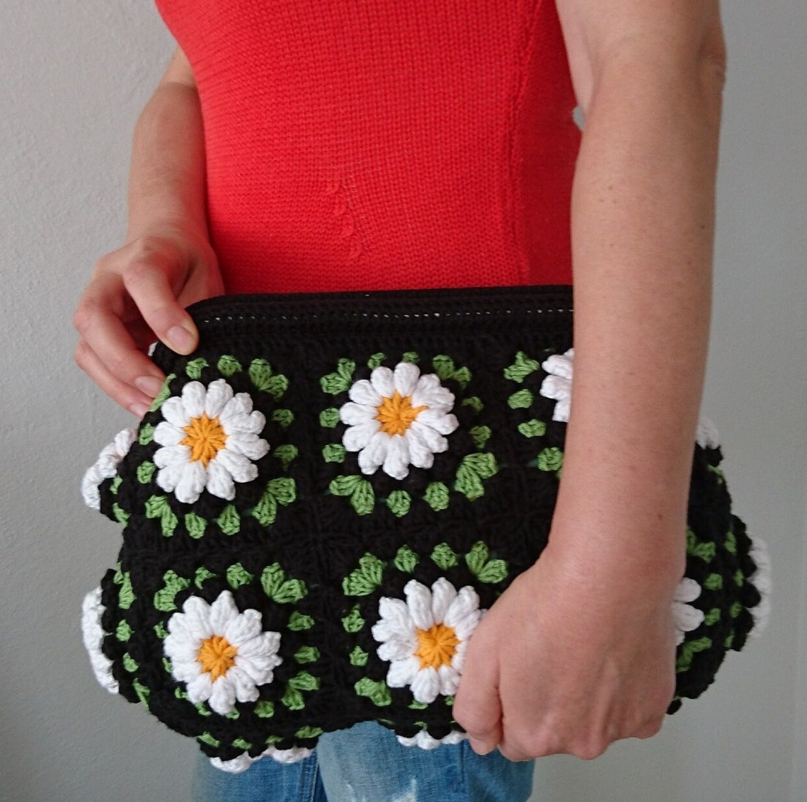 Colorful Granny Square Crochet Clasp Clutch and Crossbody Bag, 2 in 1 ...