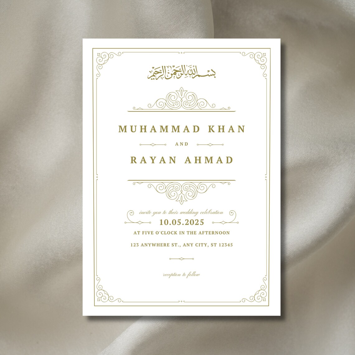 Vintage White and Gold Editable Digital Muslim Wedding, Nikkah, Walimah ...