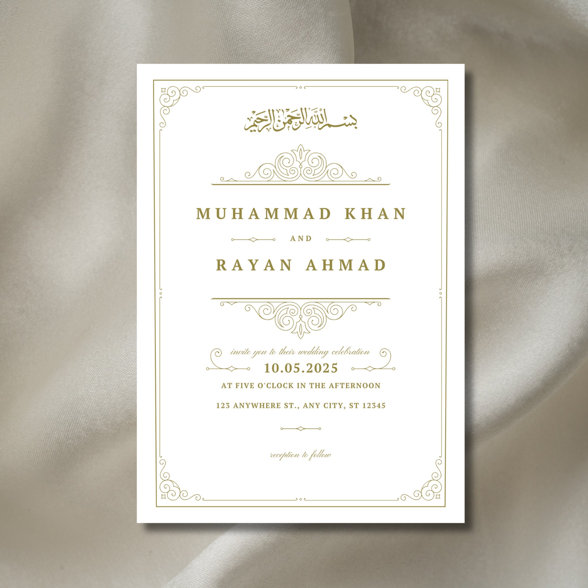 Vintage White and Gold Editable Digital Muslim Wedding, Nikkah, Walimah ...