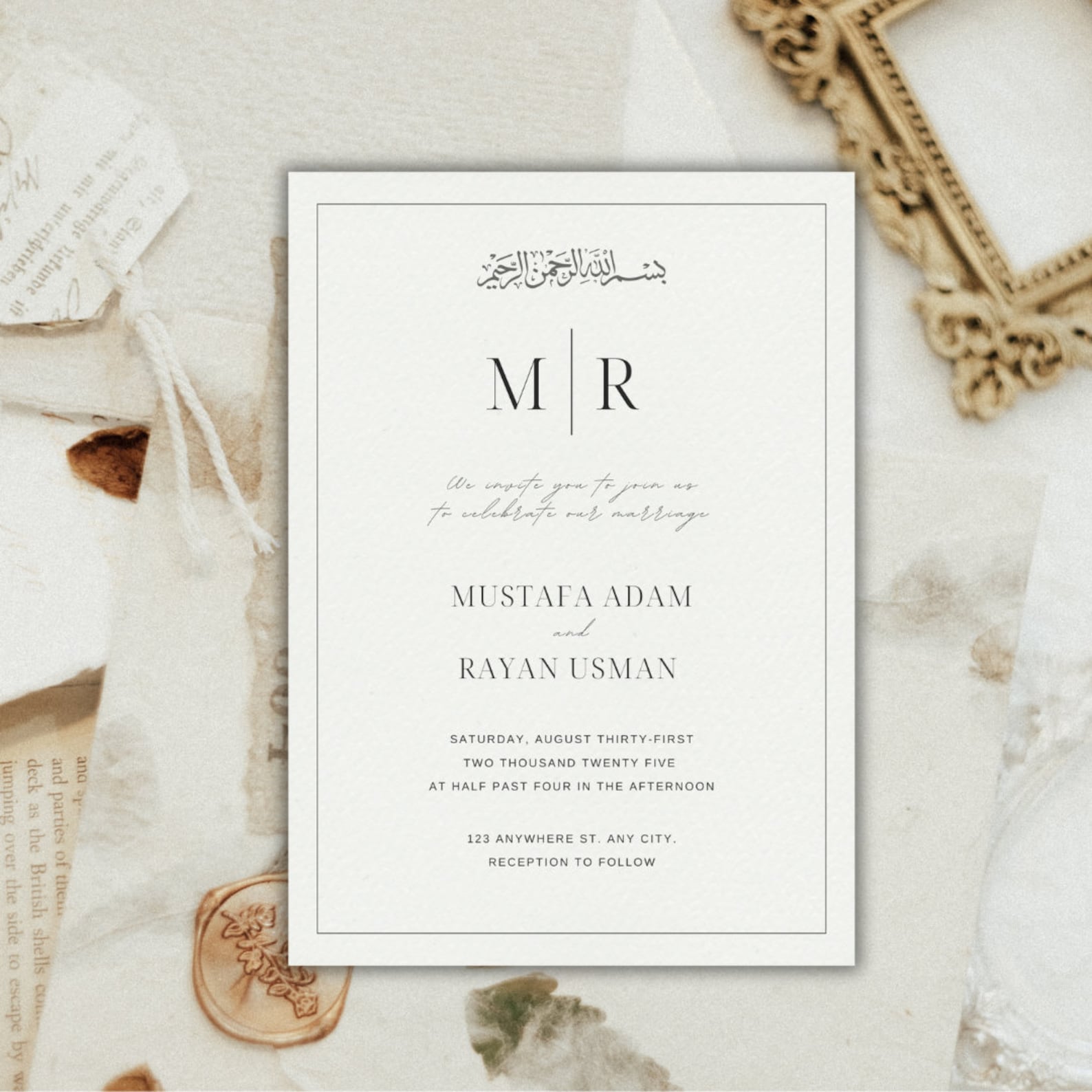 Vintage Editable Digital Muslim Wedding, Nikkah, Walimah Invitation ...