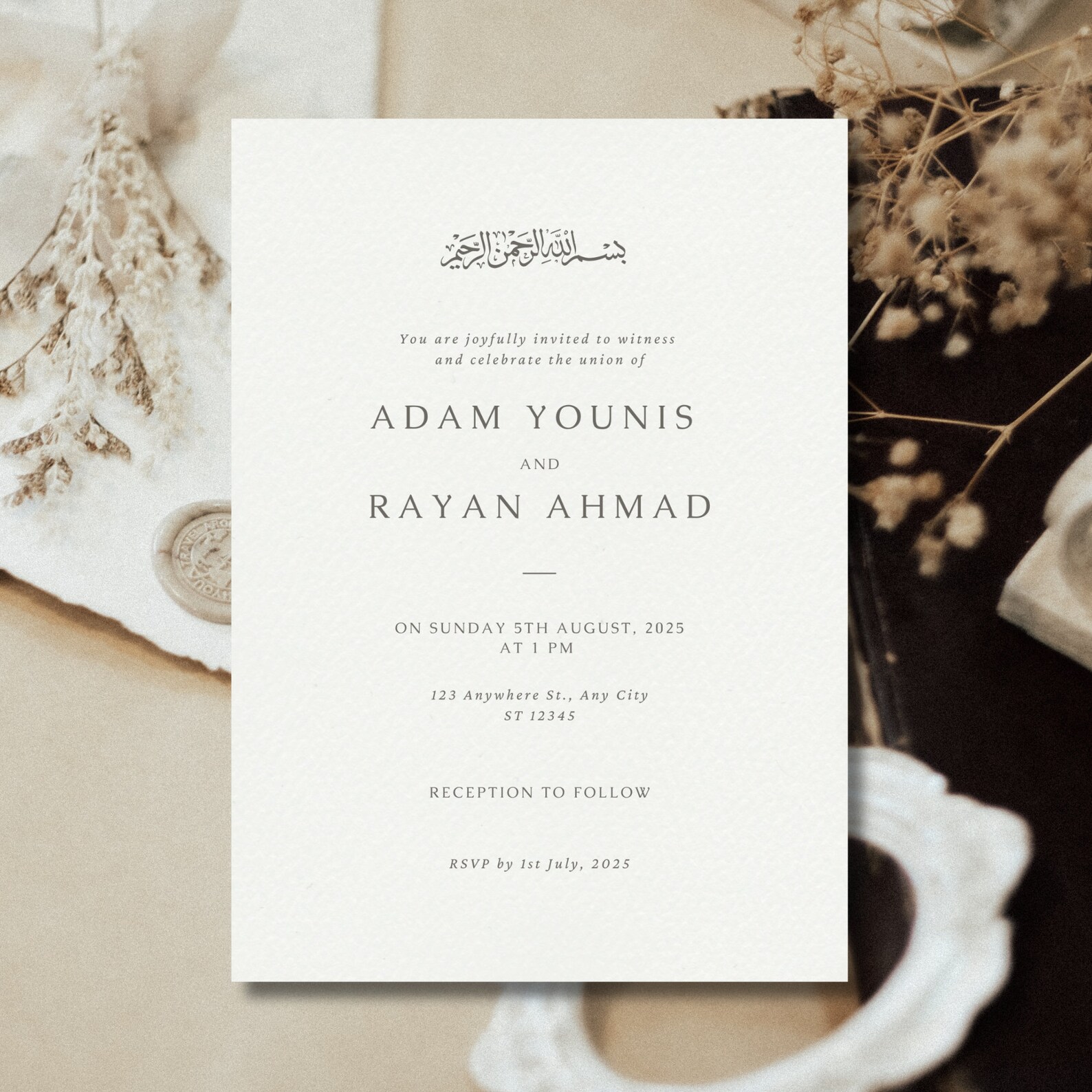 Vintage Editable Digital Muslim Wedding, Nikkah, Walimah Invitation ...