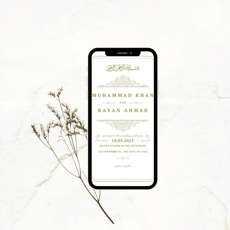 Vintage White and Gold Editable Digital Muslim Wedding, Nikkah, Walimah ...