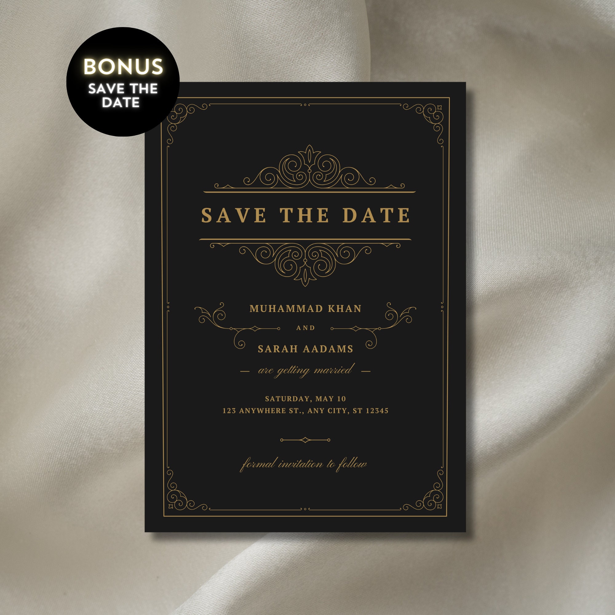 Vintage Black and Gold Editable Digital Muslim Wedding, Nikkah, Walimah ...