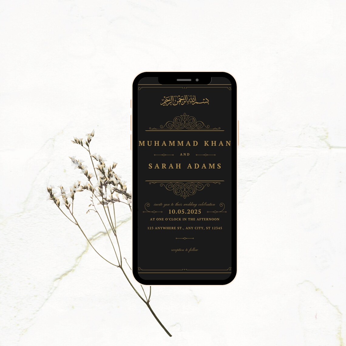 Vintage Black and Gold Editable Digital Muslim Wedding, Nikkah, Walimah ...