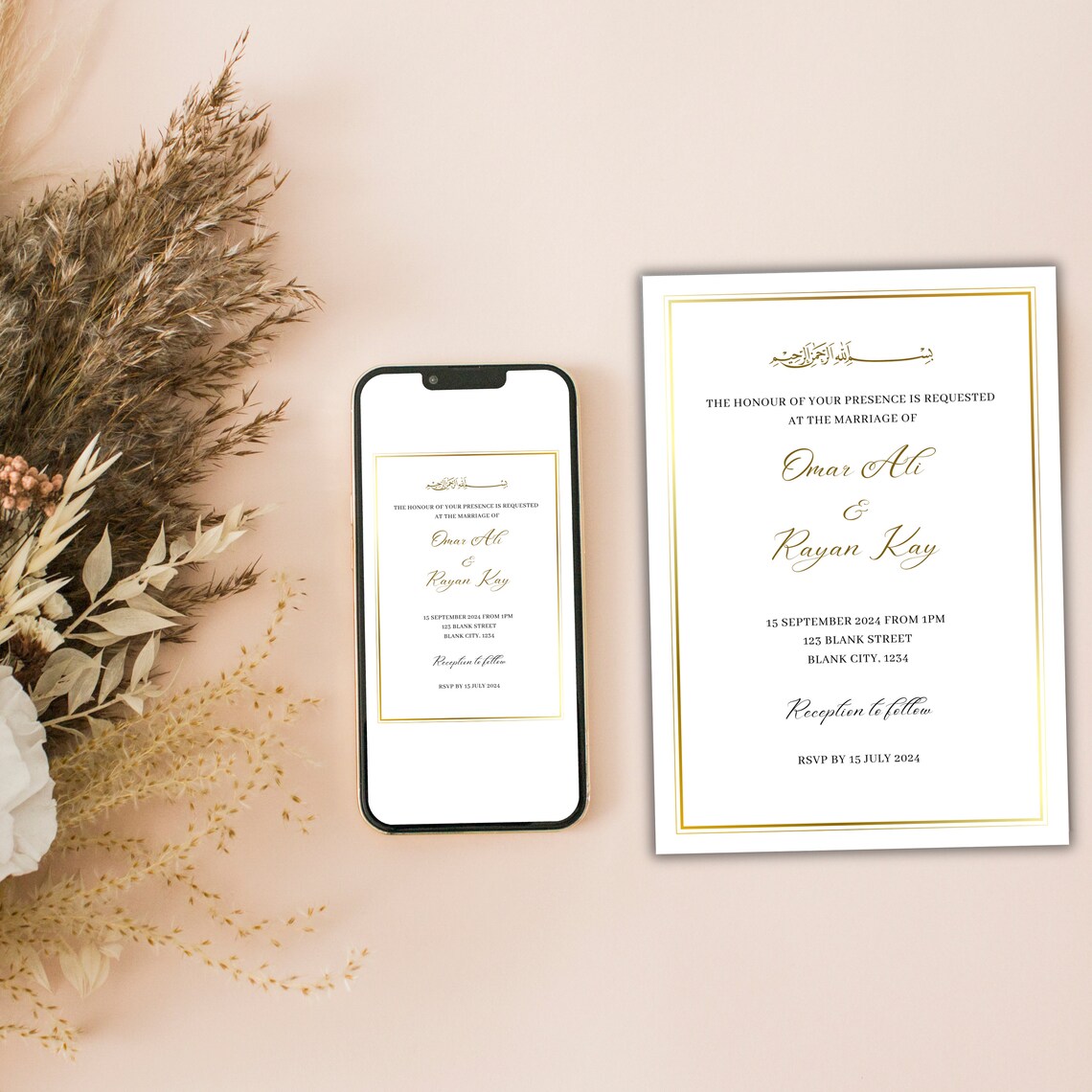 Editable Digital Muslim Wedding Nikkah Walimah Invitation - Etsy