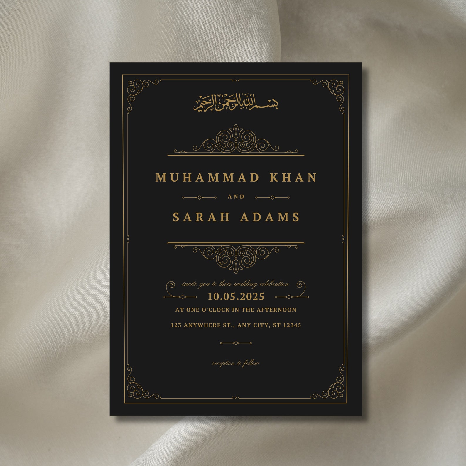 Vintage Black and Gold Editable Digital Muslim Wedding, Nikkah, Walimah ...