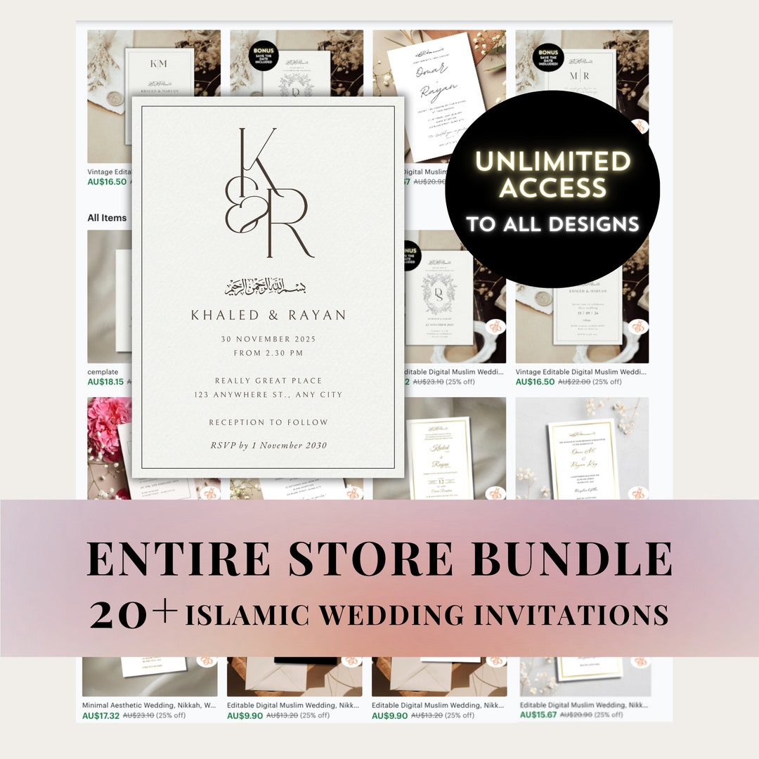 20+ Digital Islamic Wedding Invitations, BUNDLE, LIFETIME ACCESS to All ...