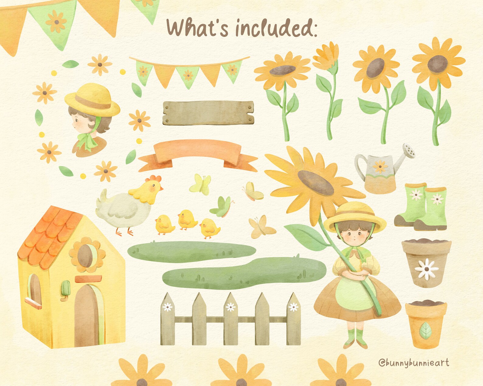 Sunflower Watercolor Clipart, Garden Clipart, Animals Clipart, Nursery ...