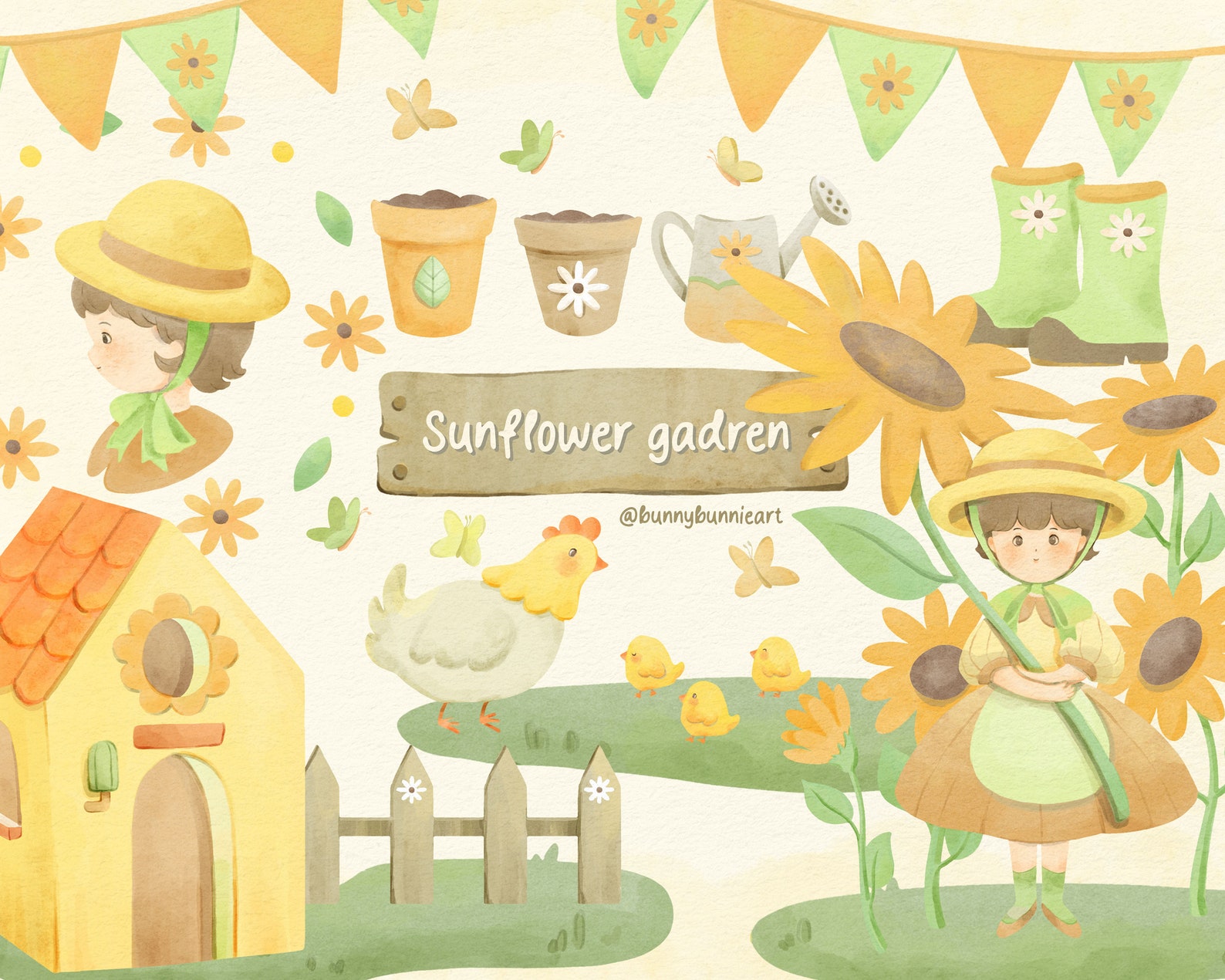 Sunflower Watercolor Clipart, Garden Clipart, Animals Clipart, Nursery ...
