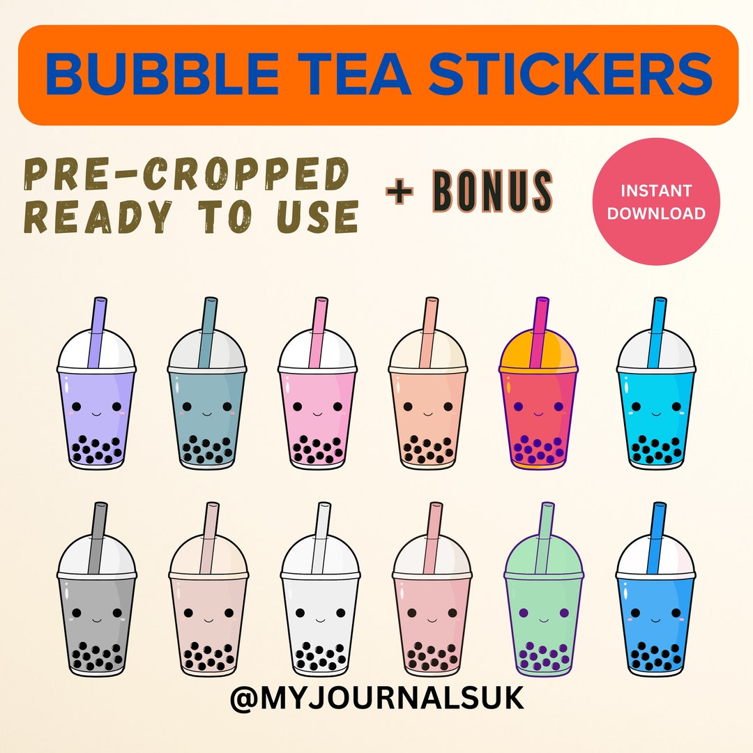 Cute Bubble Tea Sticker Set - 12 Stickers + 10 Bonus Free! Digital ...