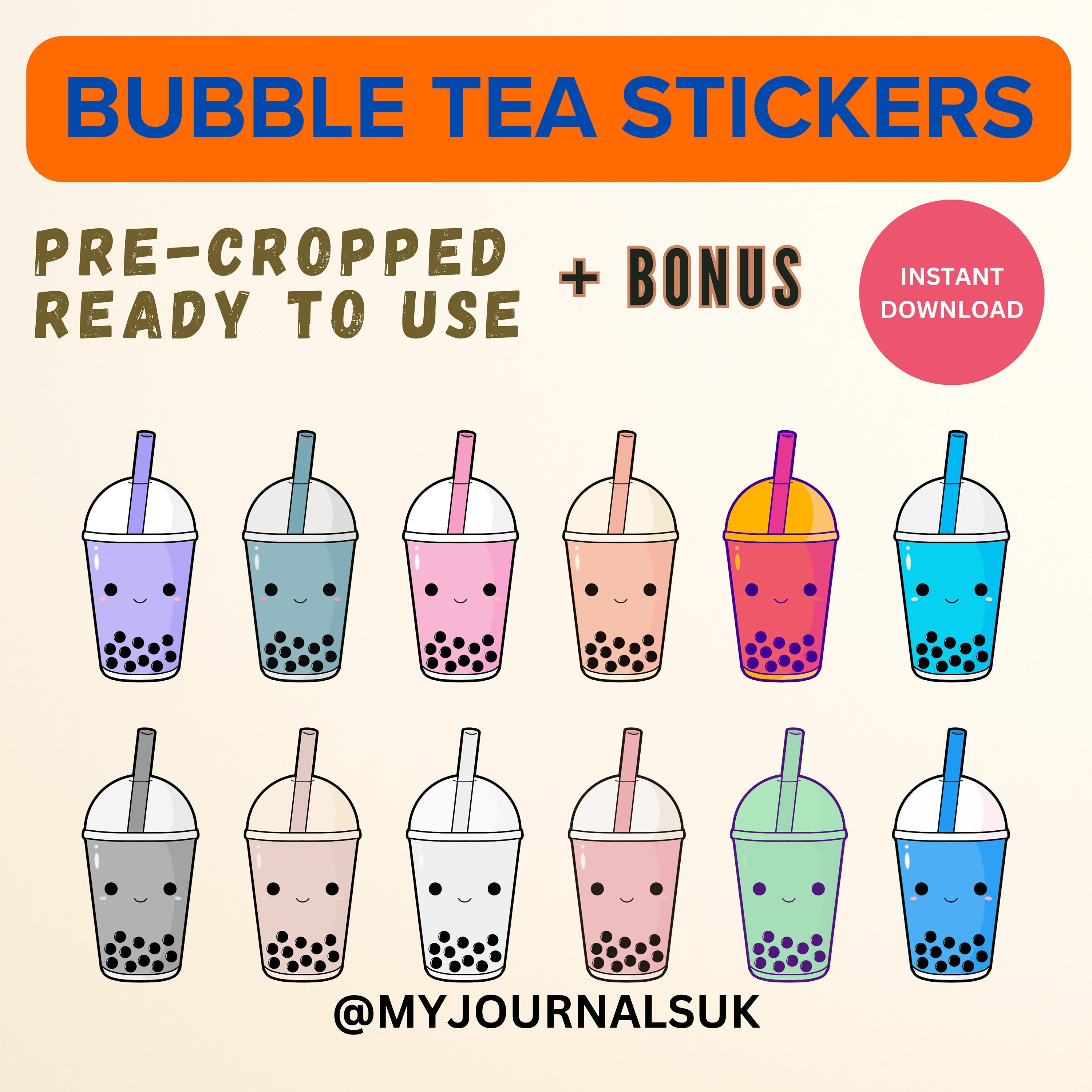 Cute Bubble Tea Sticker Set - 12 Stickers + 10 Bonus Free! Digital ...