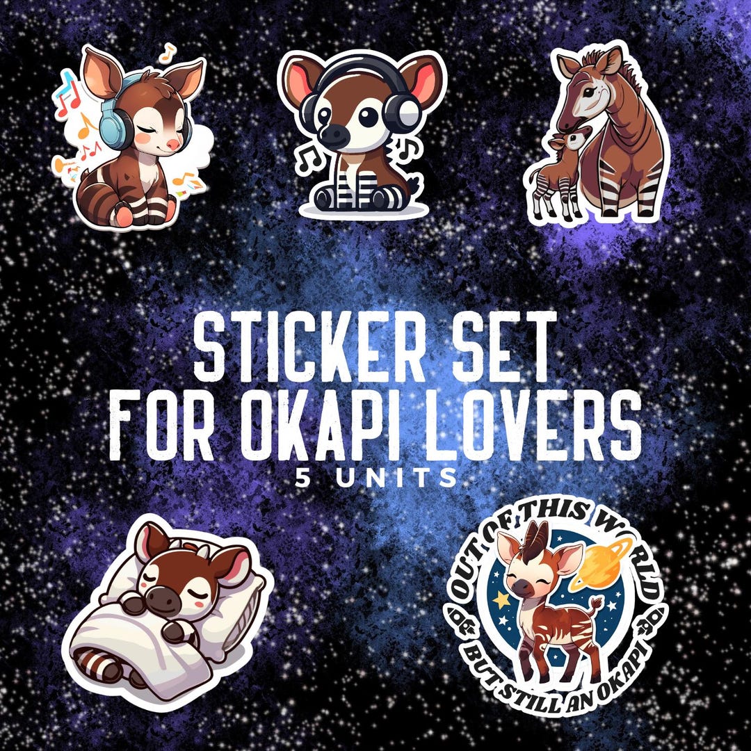 Sticker Pack for Okapi Lovers 5 Units | Cute Okapi Listening to Music ...