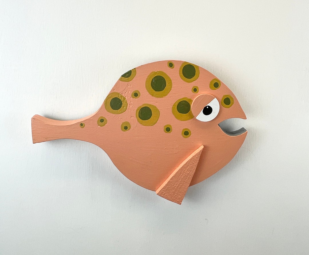 Colorful Wooden Peach Fish With Green Dots Hand-painted Original Wood ...