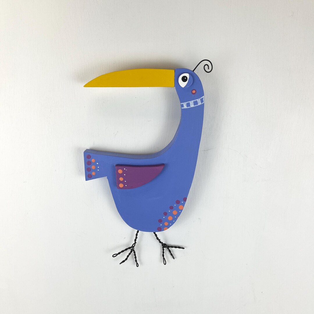 Whimsical Wooden Periwinkle Blue Bird With Fun Detail Hand-painted ...