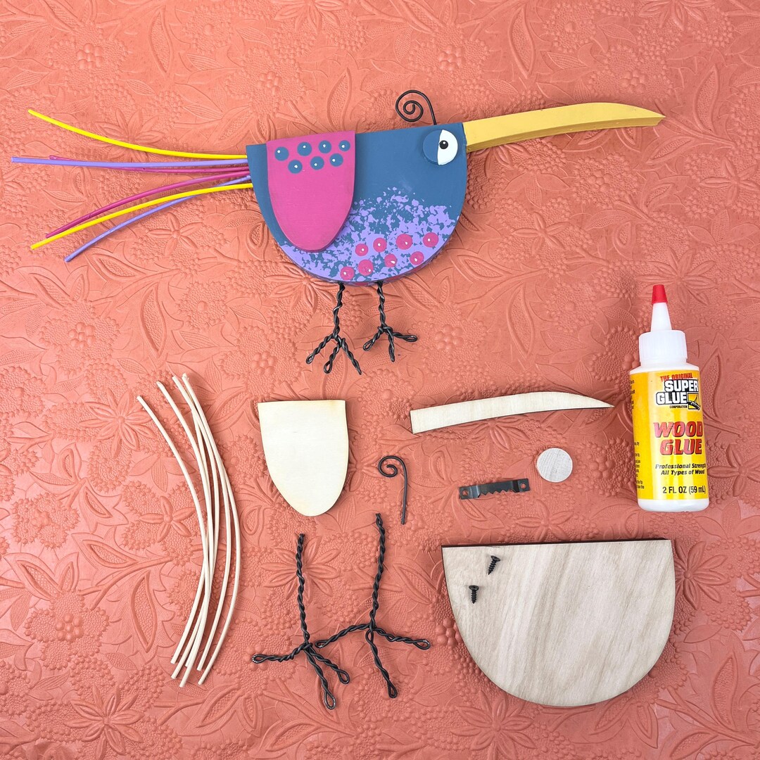 DIY Kit B5 Whimsical Wooden Rounded Bird With Long Beak and Tail ...
