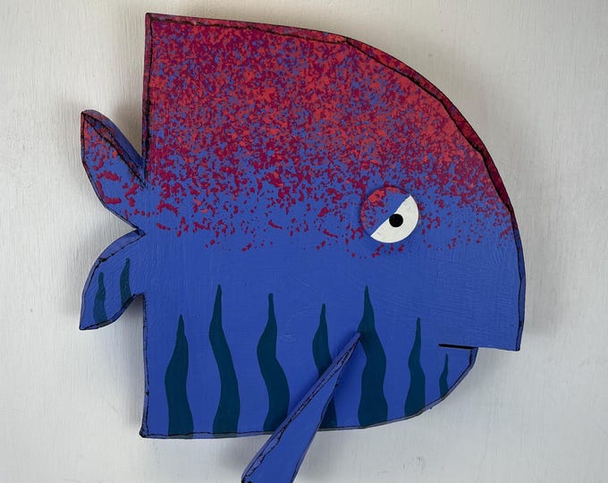 Fish Wall Art Wooden Periwinkle Blue With Detail Hand-carved Hand ...